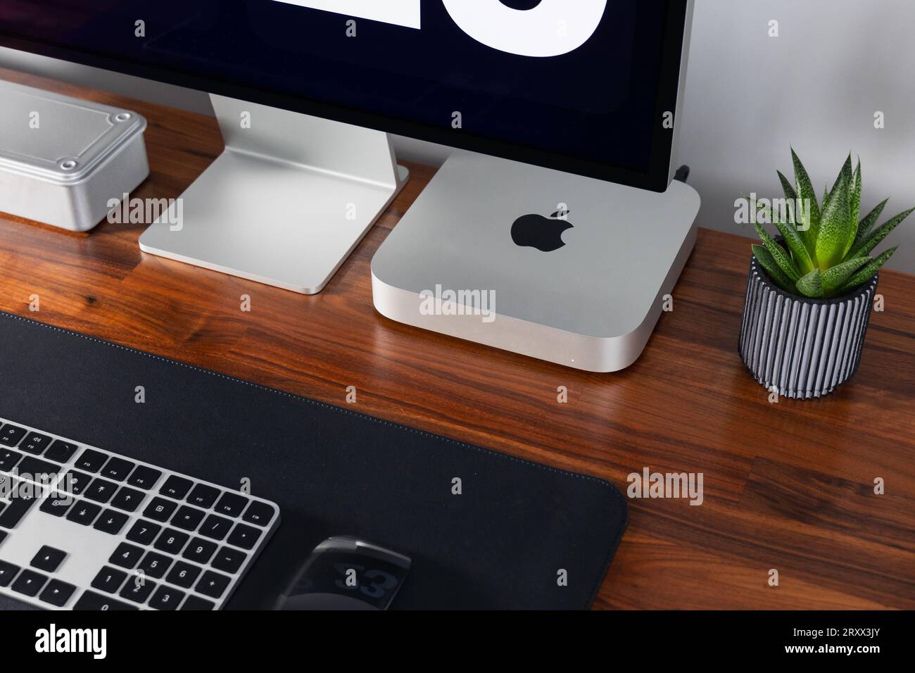 LONDON - SEPTEMBER 26, 2023: Minimal desk setup in modern home office ...