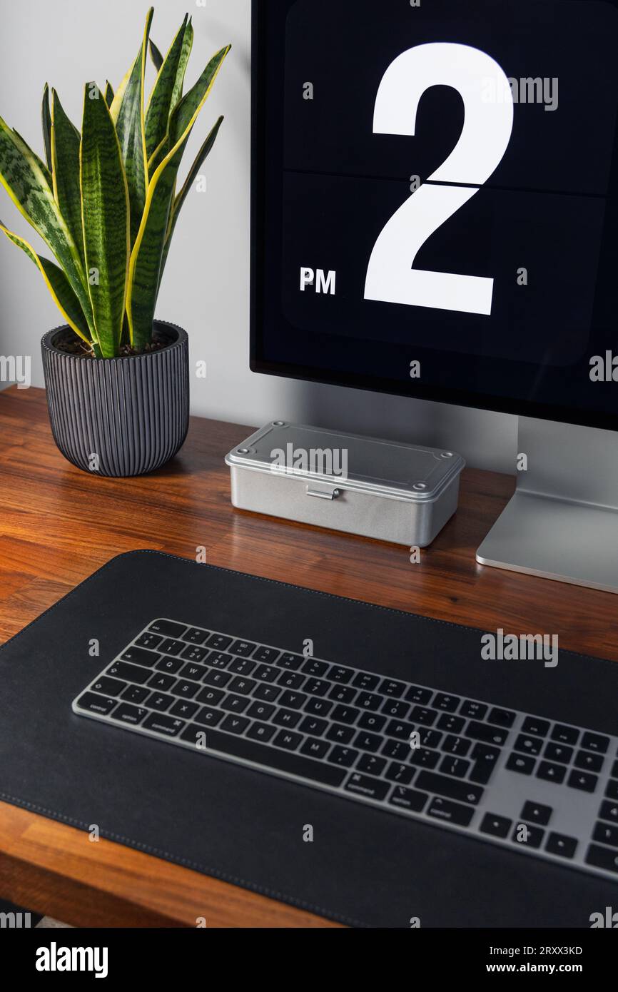 LONDON - SEPTEMBER 26, 2023: Minimal desk setup in modern home office ...