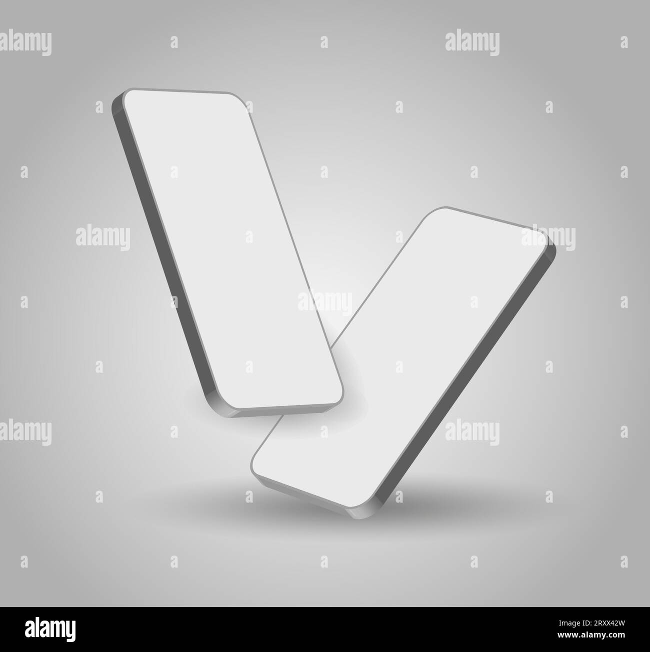 Smartphone mockup in rotated position. Mobile from different angles with blank screen. Template ...