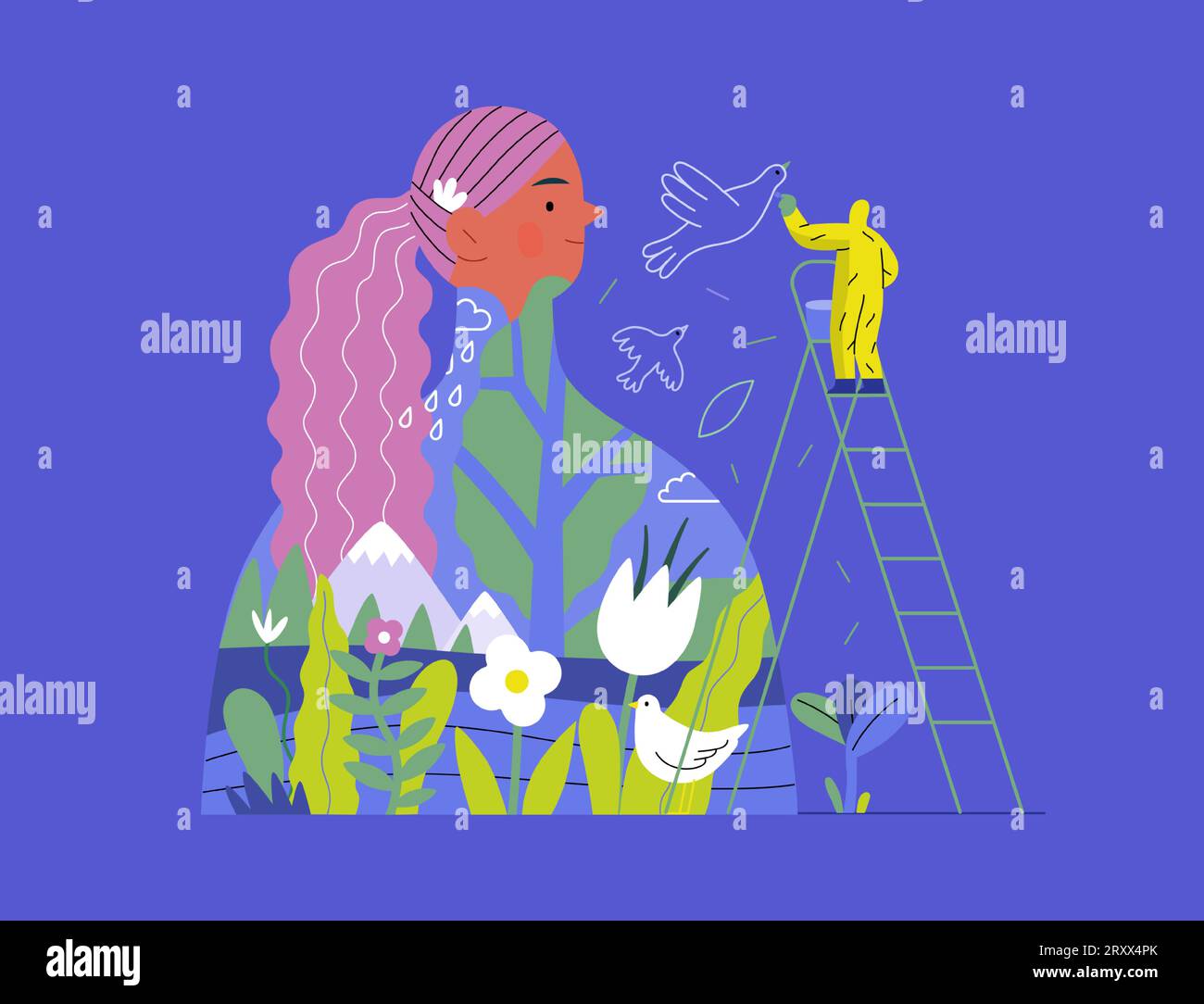 Greenery, ecology -modern flat vector concept illustration of a man ...
