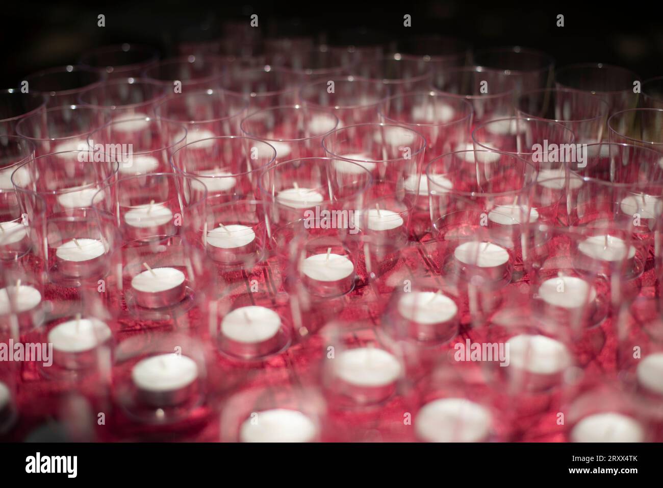 Candles of remembrance. Candles at funeral event. Lot of candles stand ...