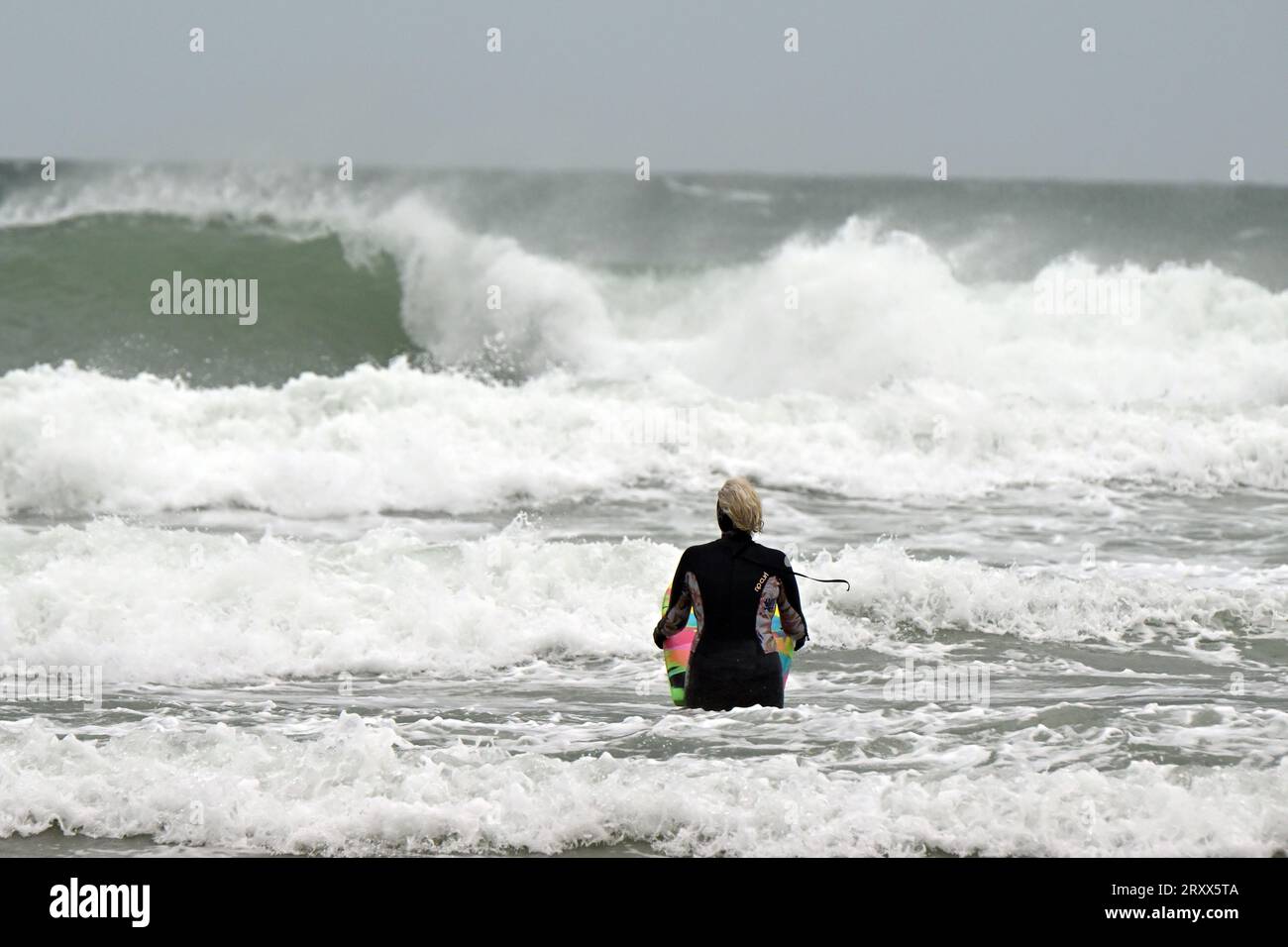 Woolacombe North Devon 27 Sep 2023. A woman makes the most of the large ...
