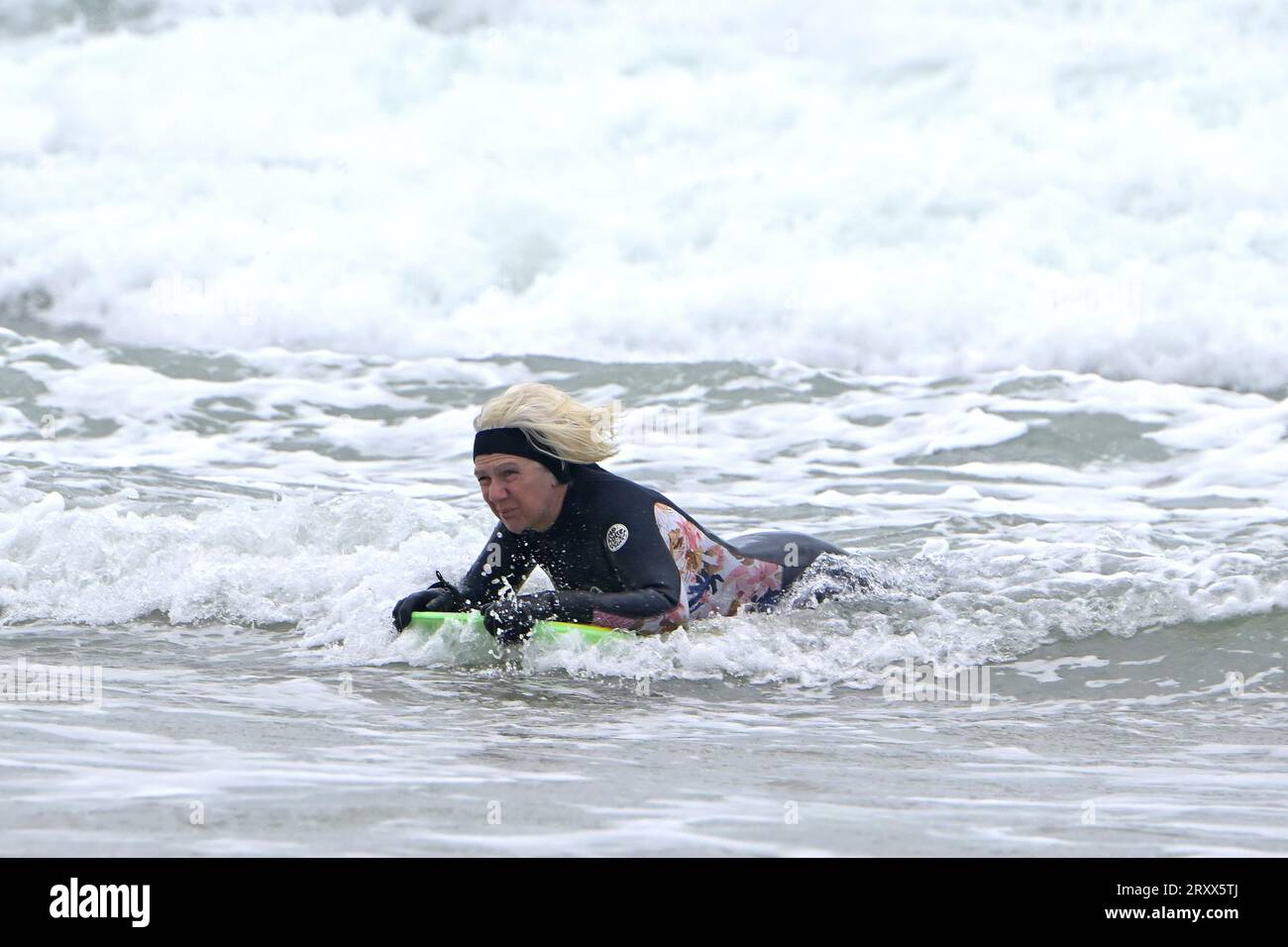 Woolacombe North Devon 27 Sep 2023. A woman makes the most of the large ...