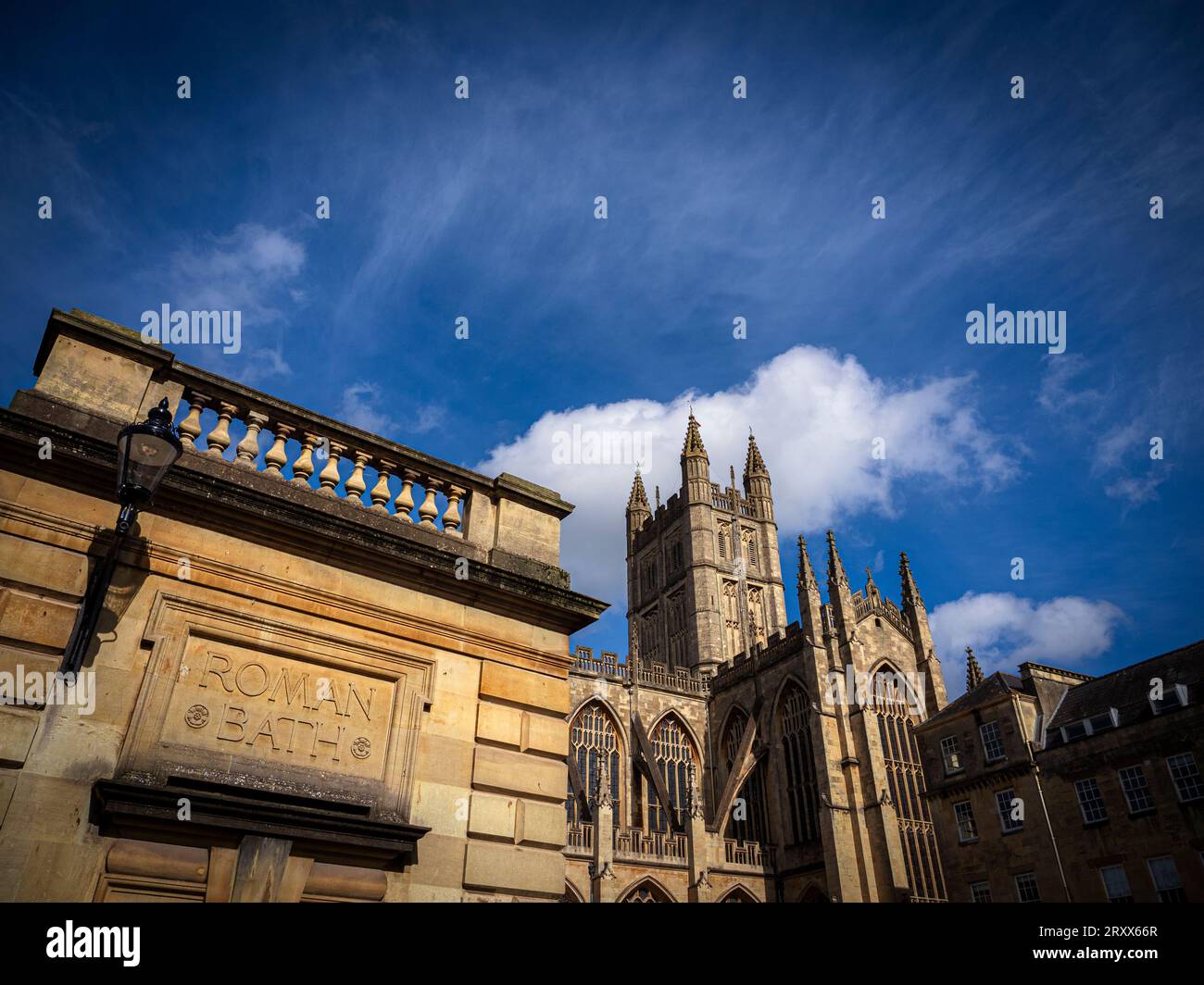 Roman Baths and Bath Abbey, Bath, Somerset, England, UK, GB Stock Photo - Alamy