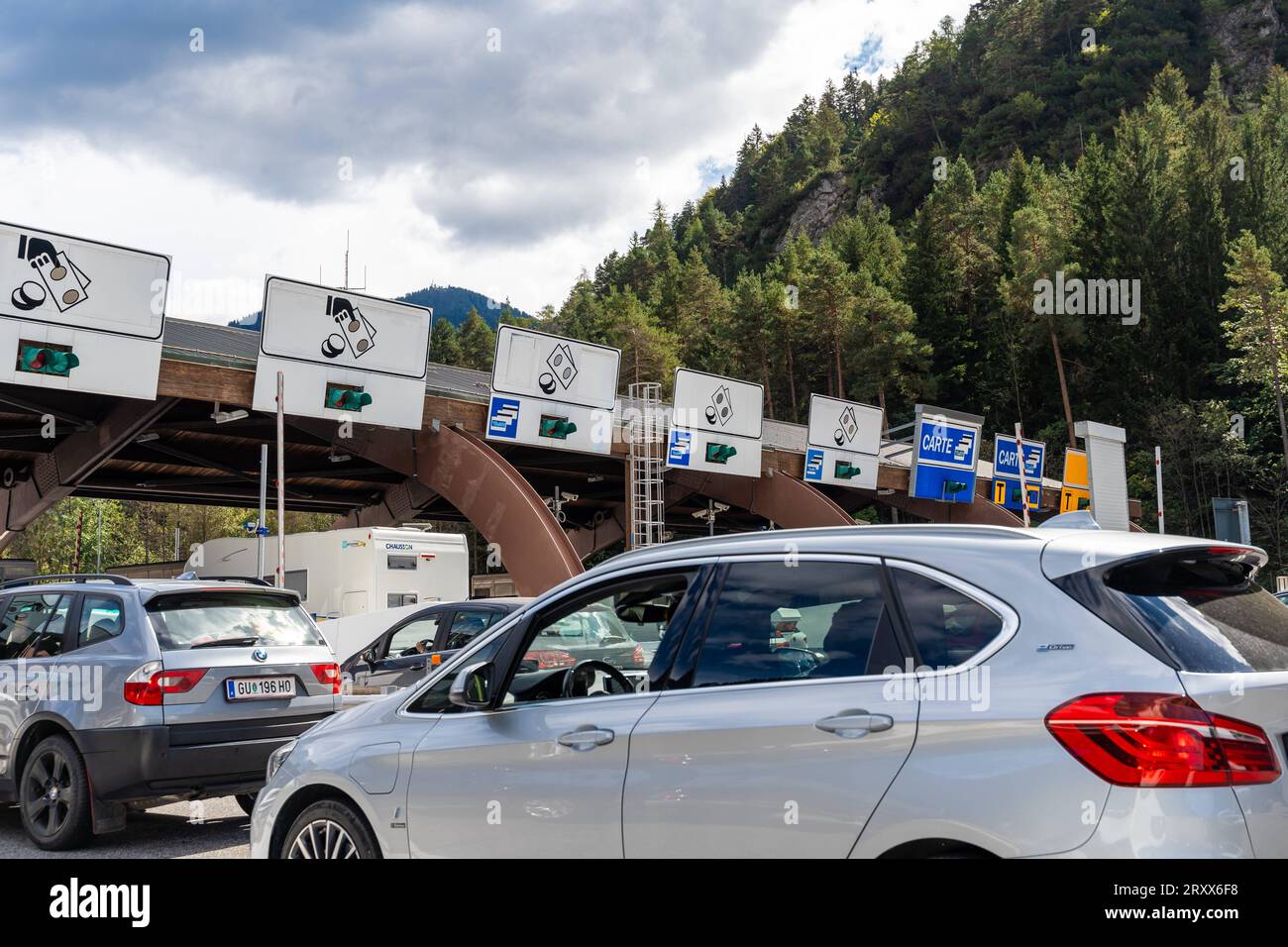 Italy - 23 September 2023: Traffic jam at the toll station in Italy ...