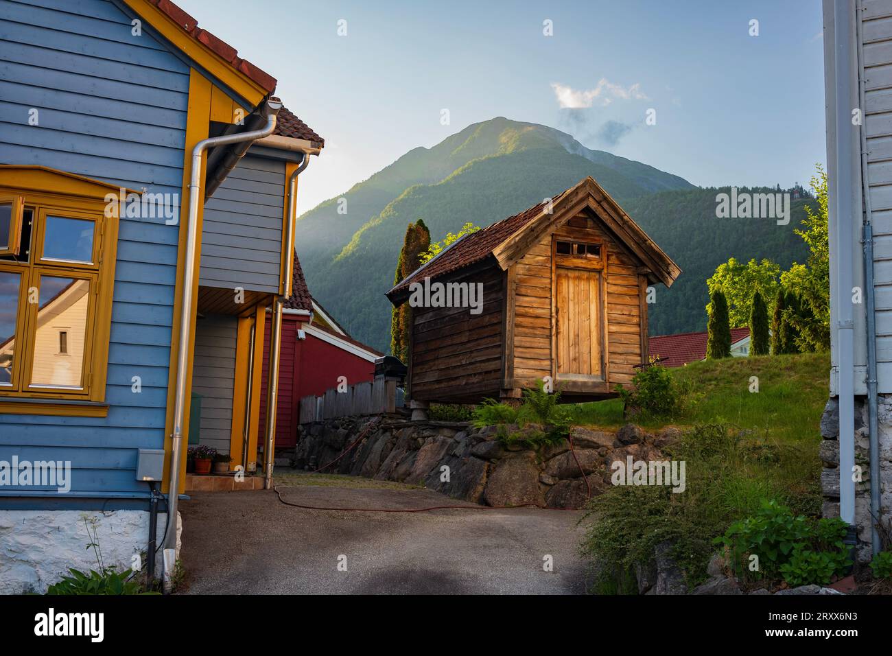 The pleasant fjord town of Balestrand, Norway, located on Sognefjord ...