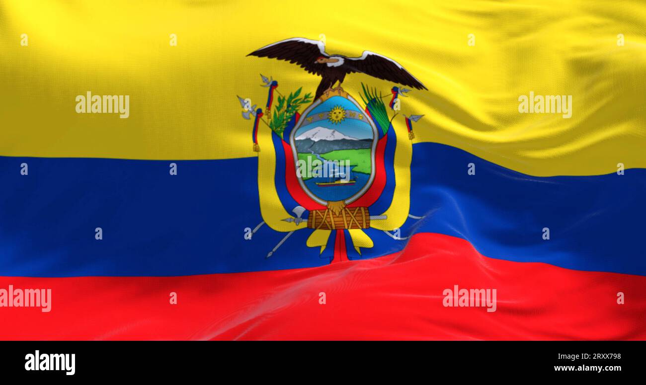 Ecuador national flag waving in the wind on a clear day. The Republic ...