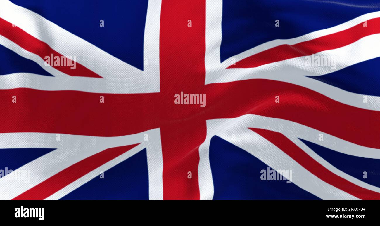 Close-up of national flag of the United Kingdom waving in the wind. 3d ...