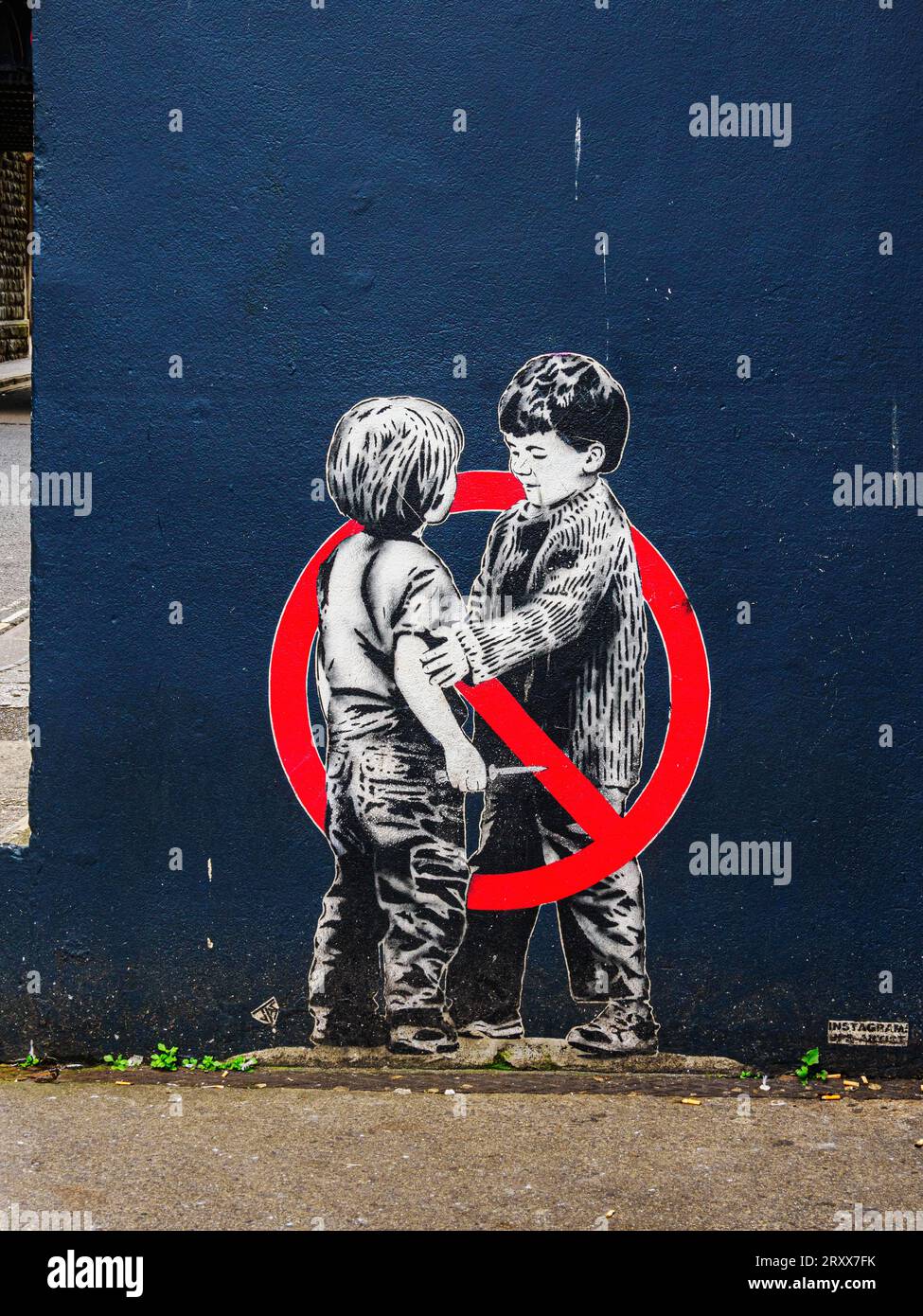 City centre street corner in Bristol UK with no knife crime message in ...