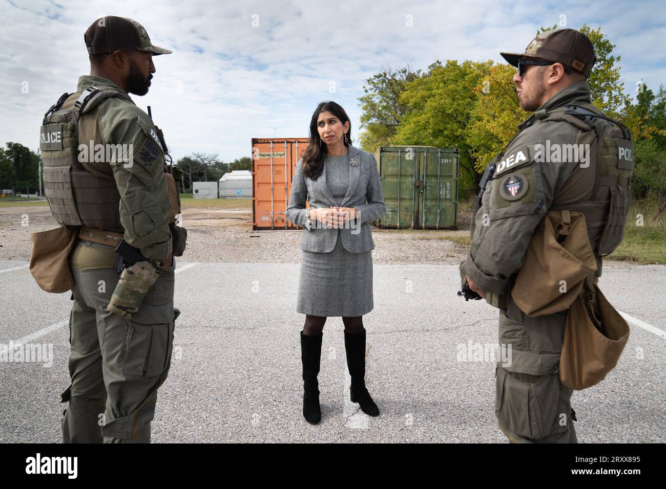 Home Secretary Suella Braverman talks to Drug Enforcement Agents during ...