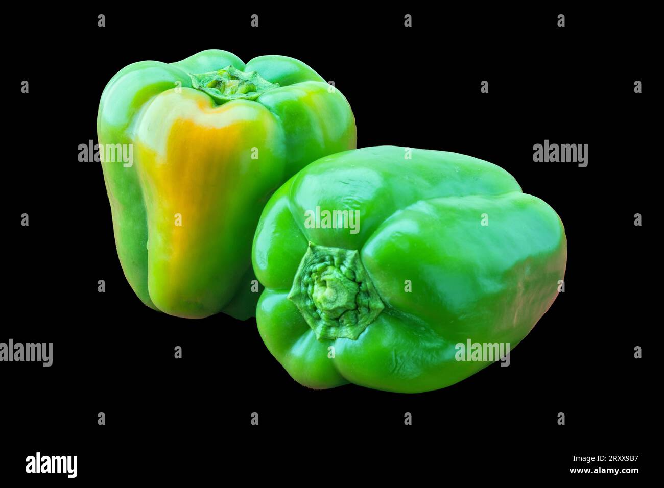 In stark contrast, two ripe organic green capsicums command attention ...