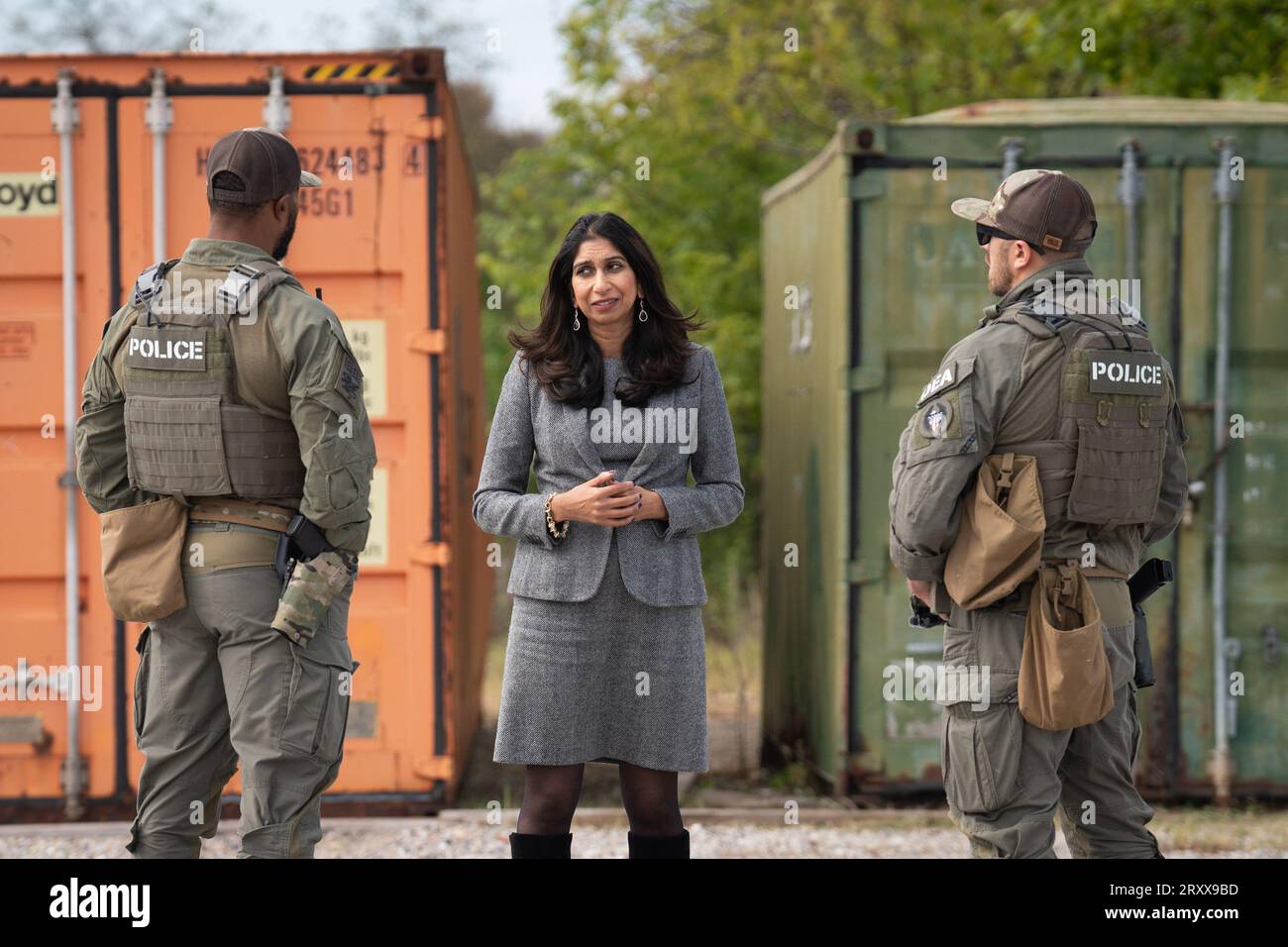 Home Secretary Suella Braverman talks to Drug Enforcement Agents during ...