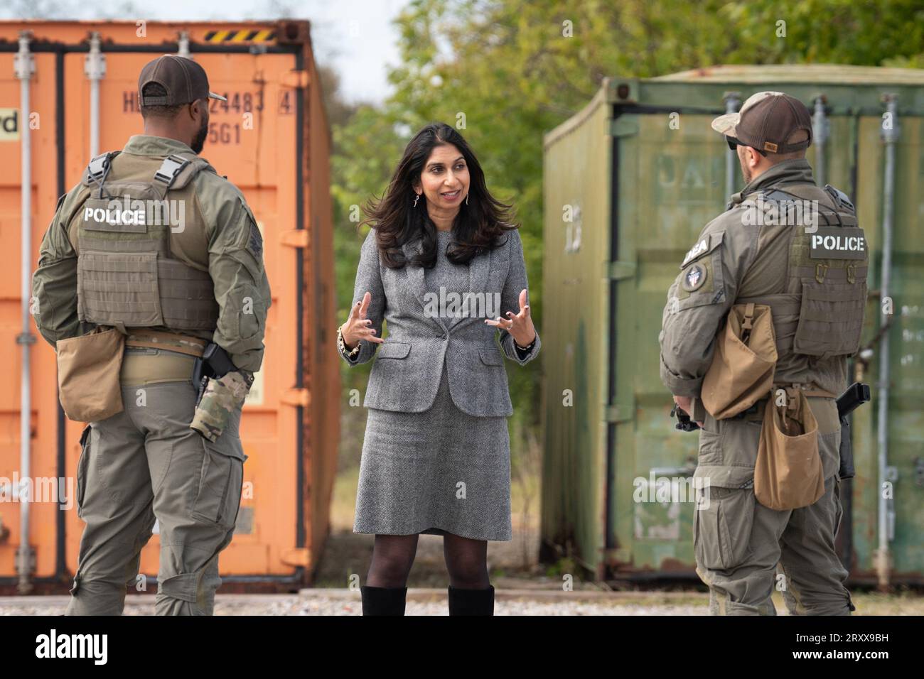 Home Secretary Suella Braverman talks to Drug Enforcement Agents during ...