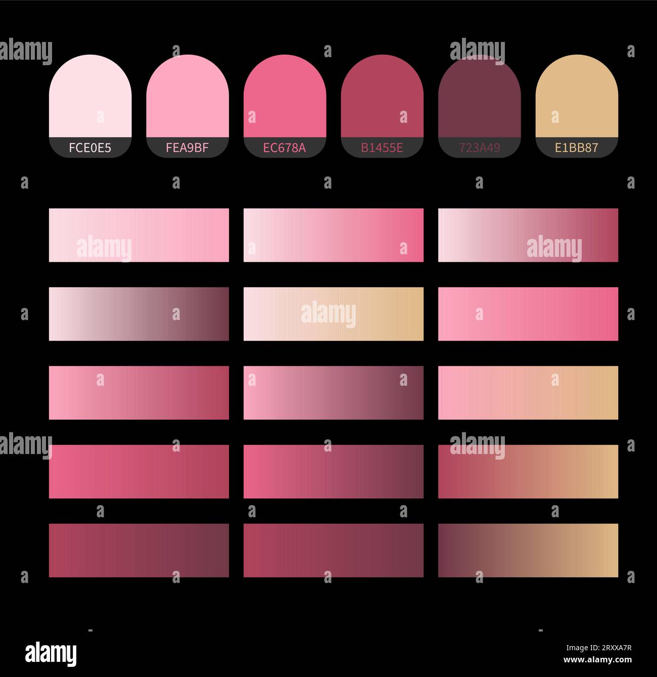 Set of 6 colors. Gradient samples from a combination of 6 colors. A set ...
