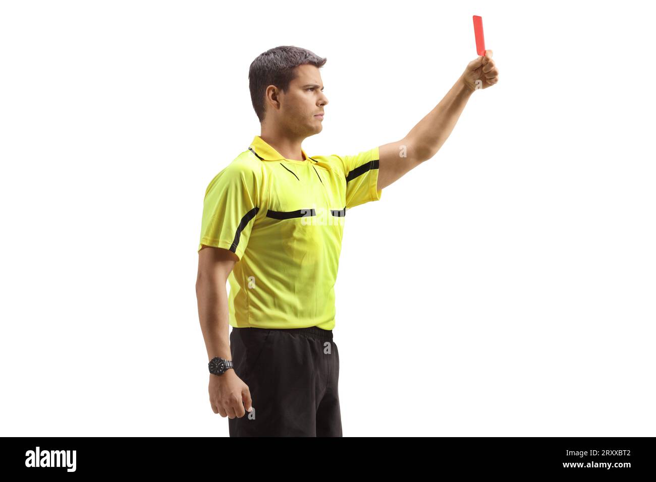Football referee showing a red card isolated on white background Stock ...