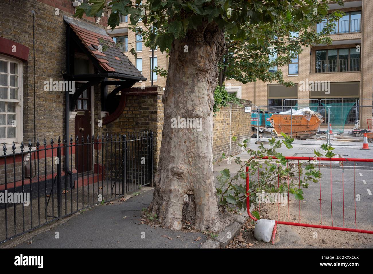 New gentrified housing and older architecture on Merrow Street on the ...