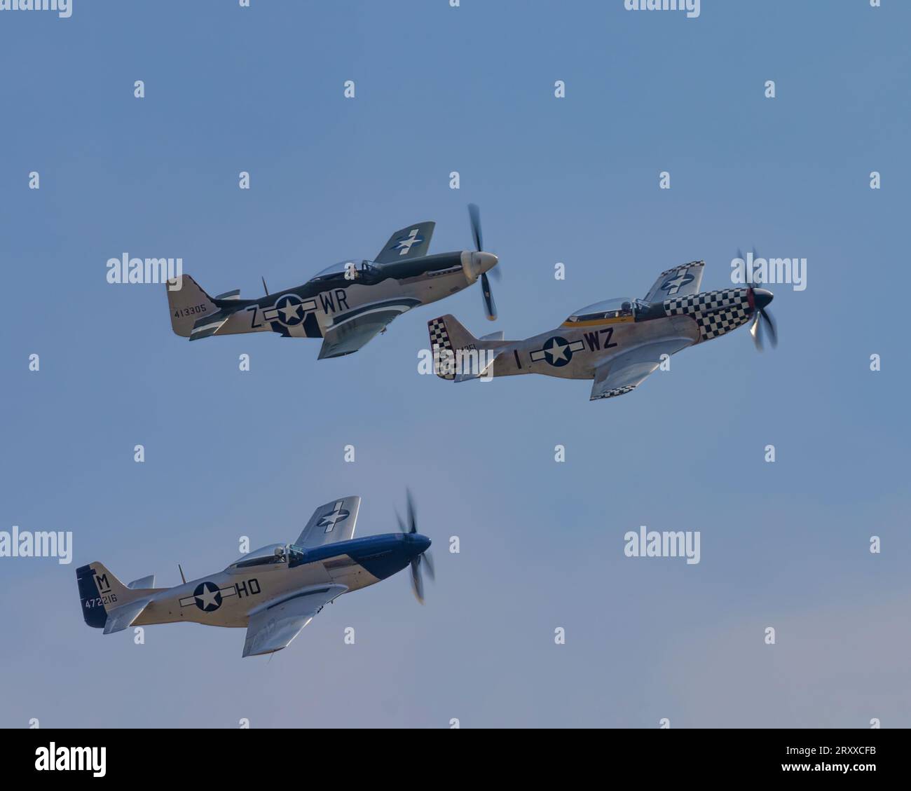 Three P-51D Mustang fighters at the 2023 Battle of Britain Air Show at ...
