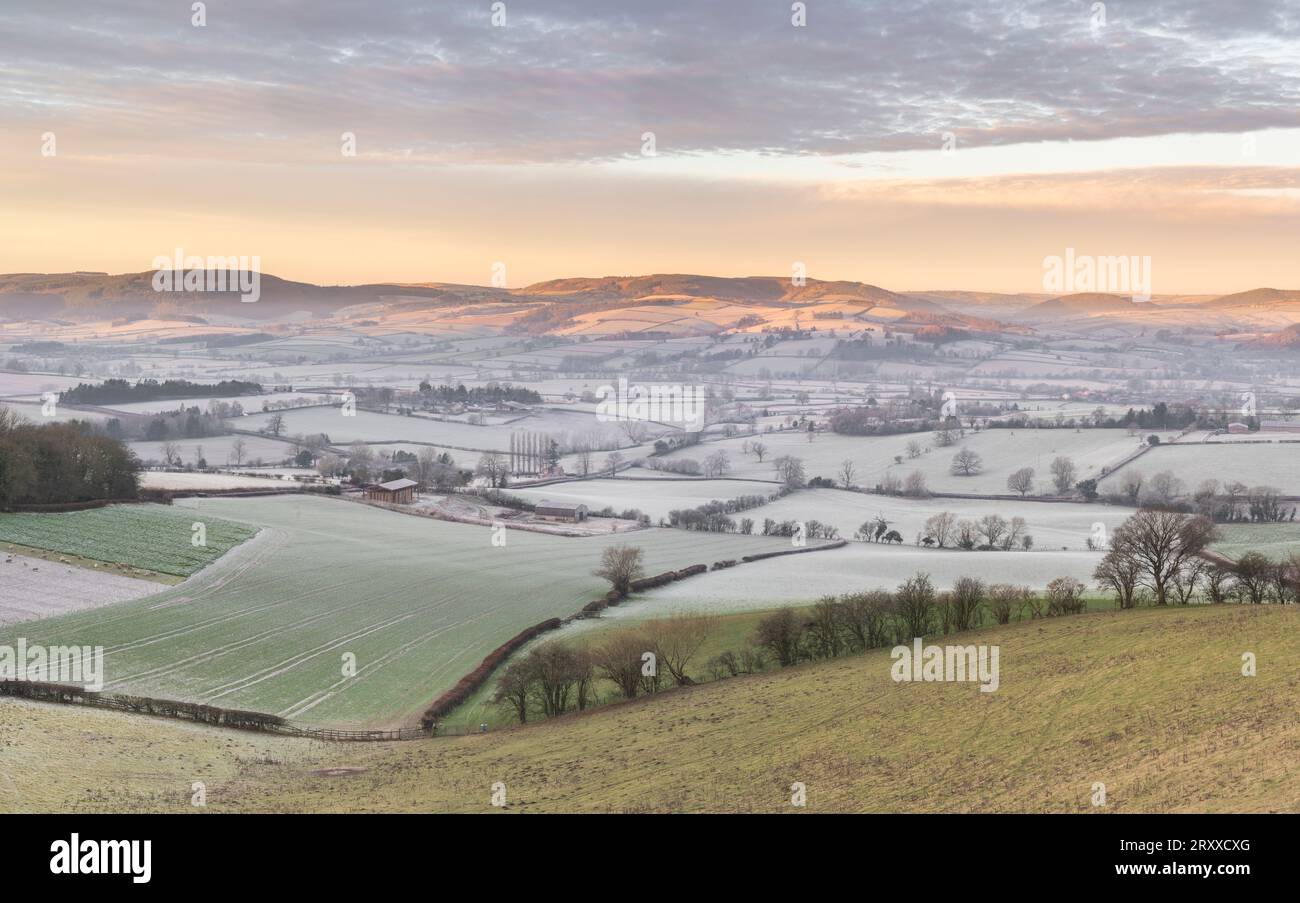 The Clun Valley viewed from the top of View Edge, Onibury, Shropshire ...