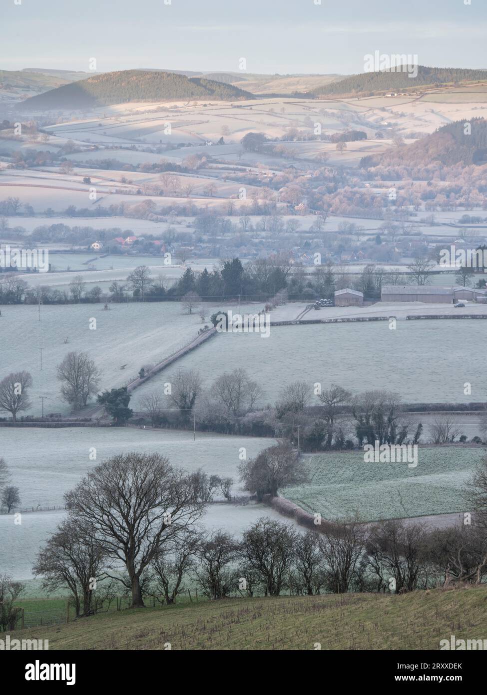 The Clun Valley viewed from the top of View Edge, Onibury, Shropshire ...