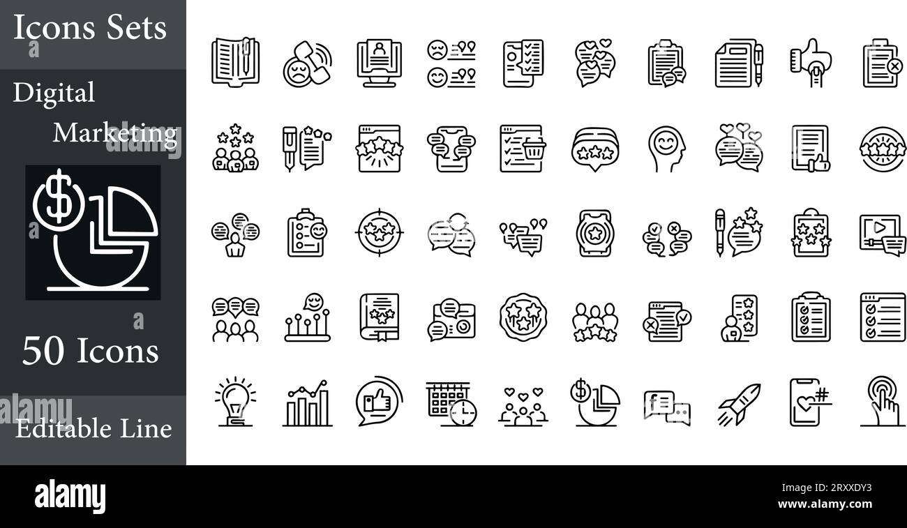 Digital marketing icon set. Containing seo, content, website, social ...