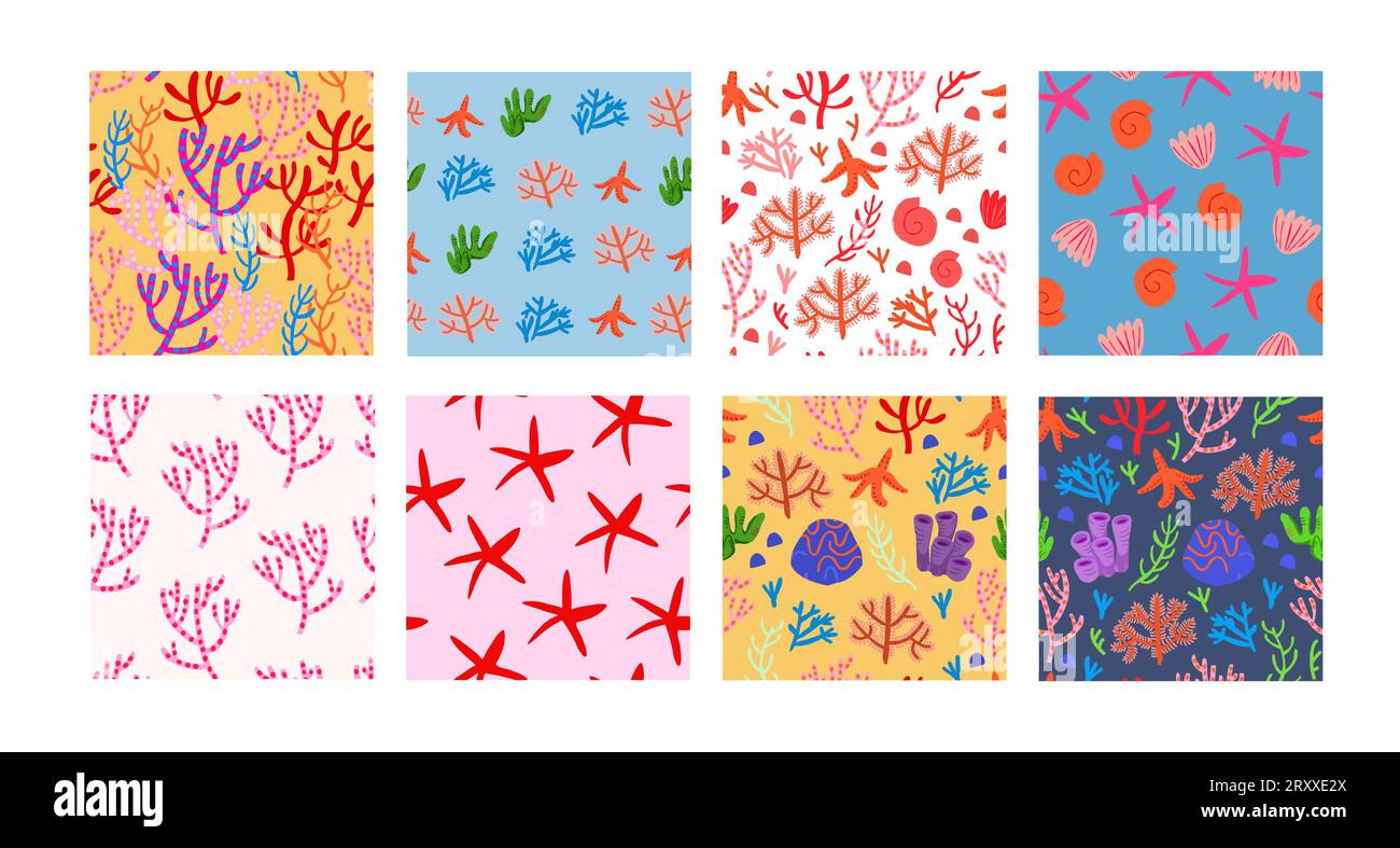 Pattern bundle with underwater world patterns, coral reefs, sea star ...