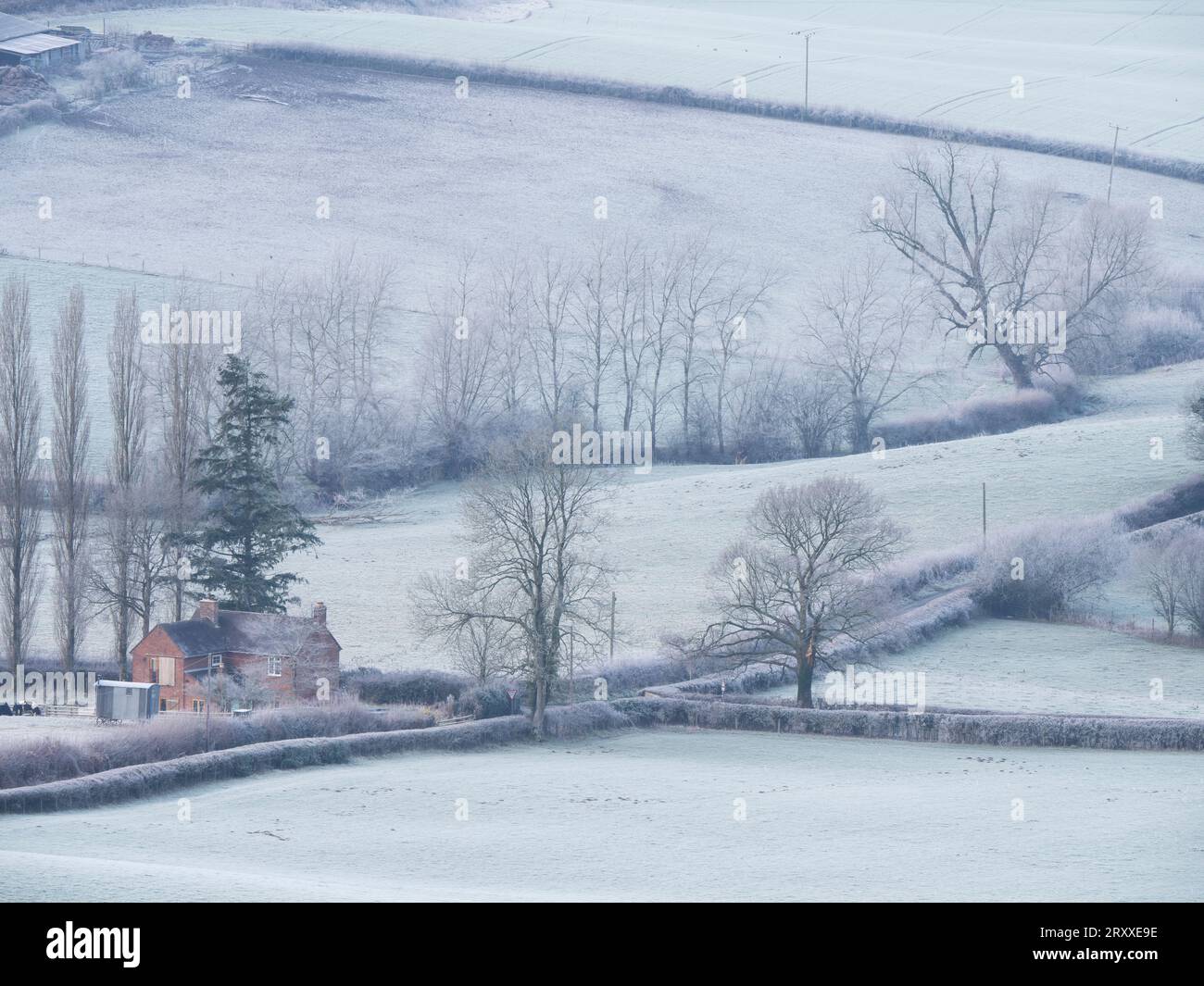 The Clun Valley viewed from the top of View Edge, Onibury, Shropshire ...