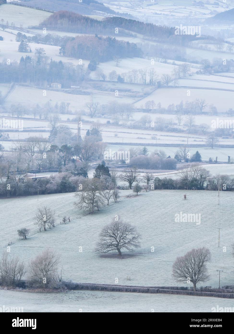 The Clun Valley viewed from the top of View Edge, Onibury, Shropshire ...
