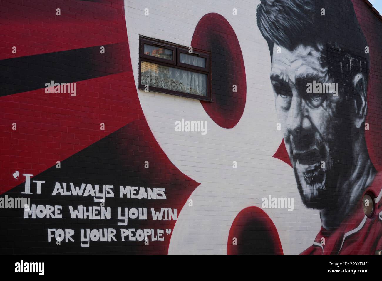 A general view of a Steven Gerrard mural near Anfield Stadium, home of ...