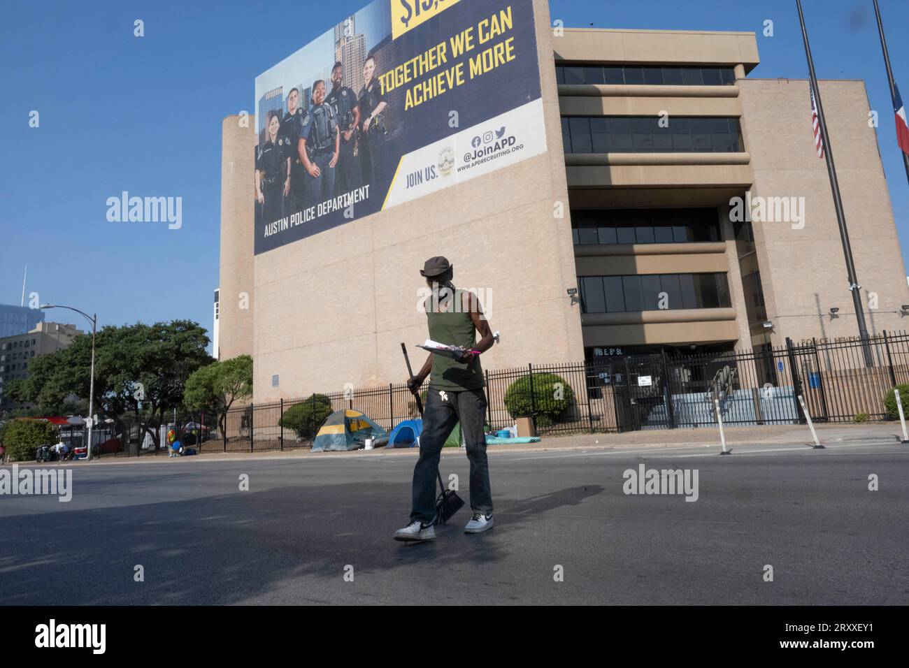 Austin Texas USA, August 31 2023: Man experiencing homelessness on the ...