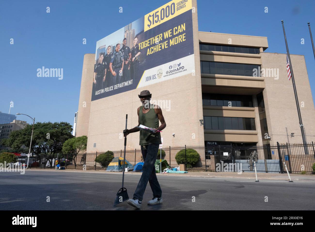 Austin Texas USA, August 31 2023: Man experiencing homelessness on the ...