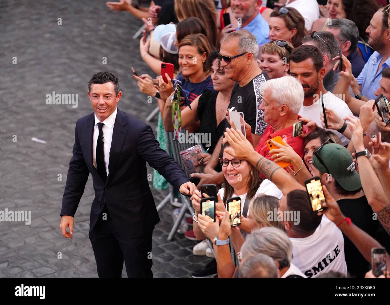 Europe's Rory McIlroy greets fans at the Spanish Steps of Rome, Italy ...