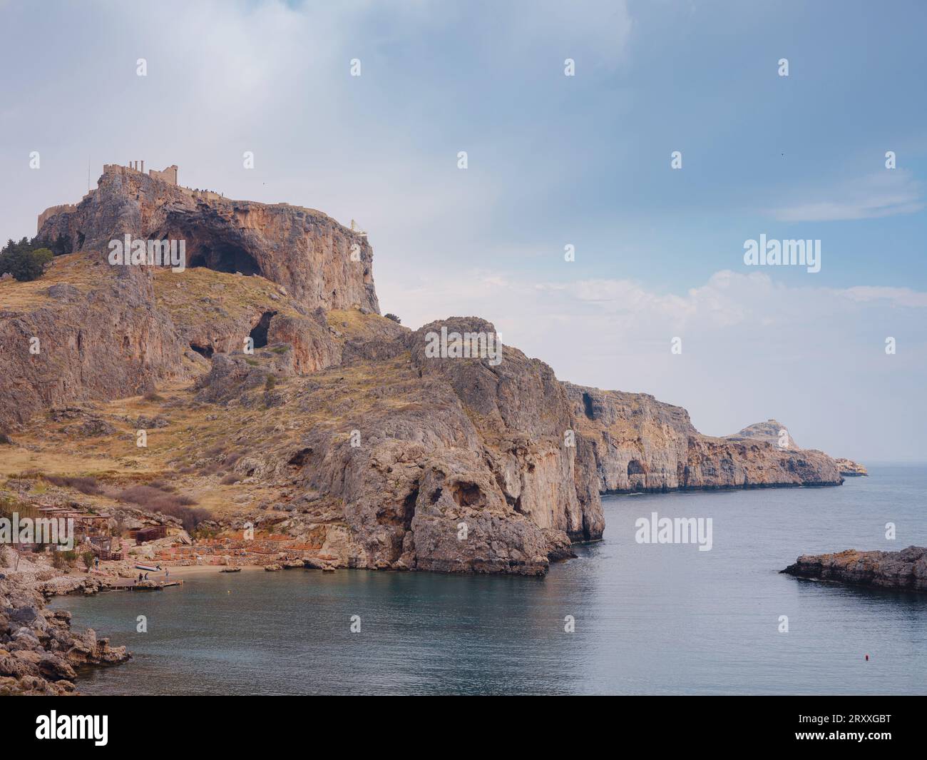 Rhodes, Greece. Lindos small whitewashed village and the Acropolis ...