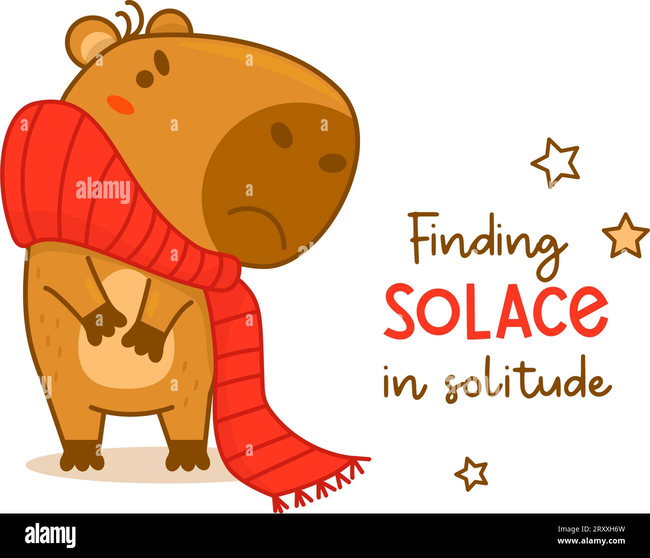 Sad unhappy capybara in winter knitted scarf. Vector illustration ...