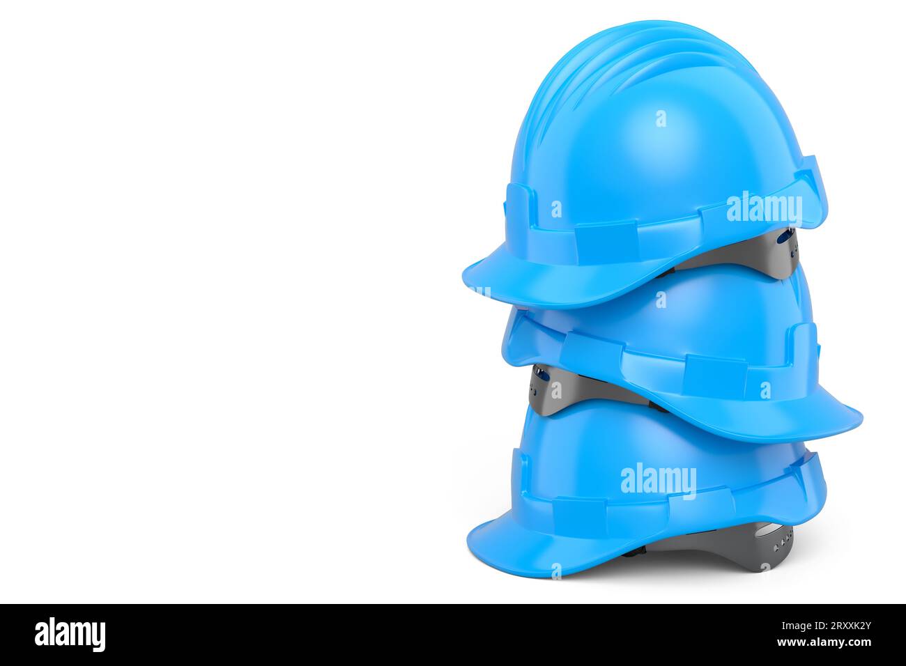 Stack of safety helmets or hard caps on white background. 3d render and ...