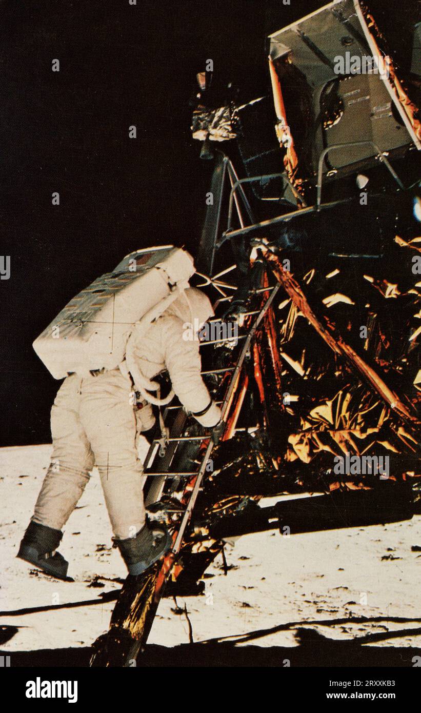 Apollo 11 Moon Landing, Astronaut going down ladder, July 20th 1969 ...