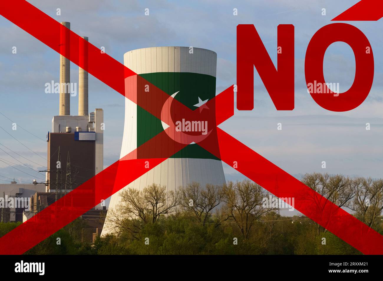 The flag of Pakistan is depicted on the cooling tower of the nuclear ...