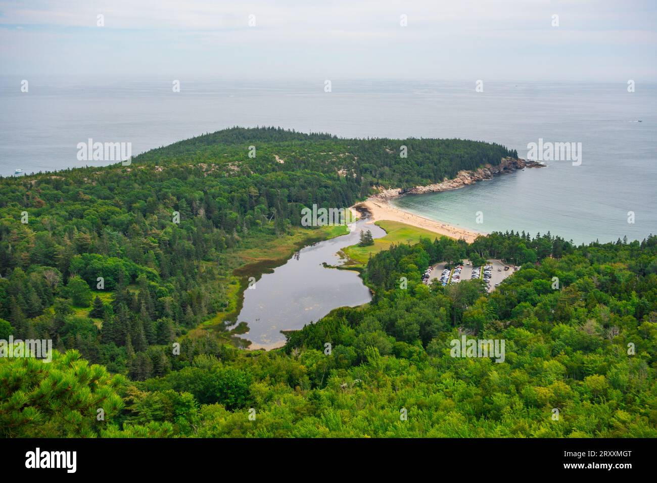 Views hiking beehive loop in Acadia National park. Greenery, rocky ...