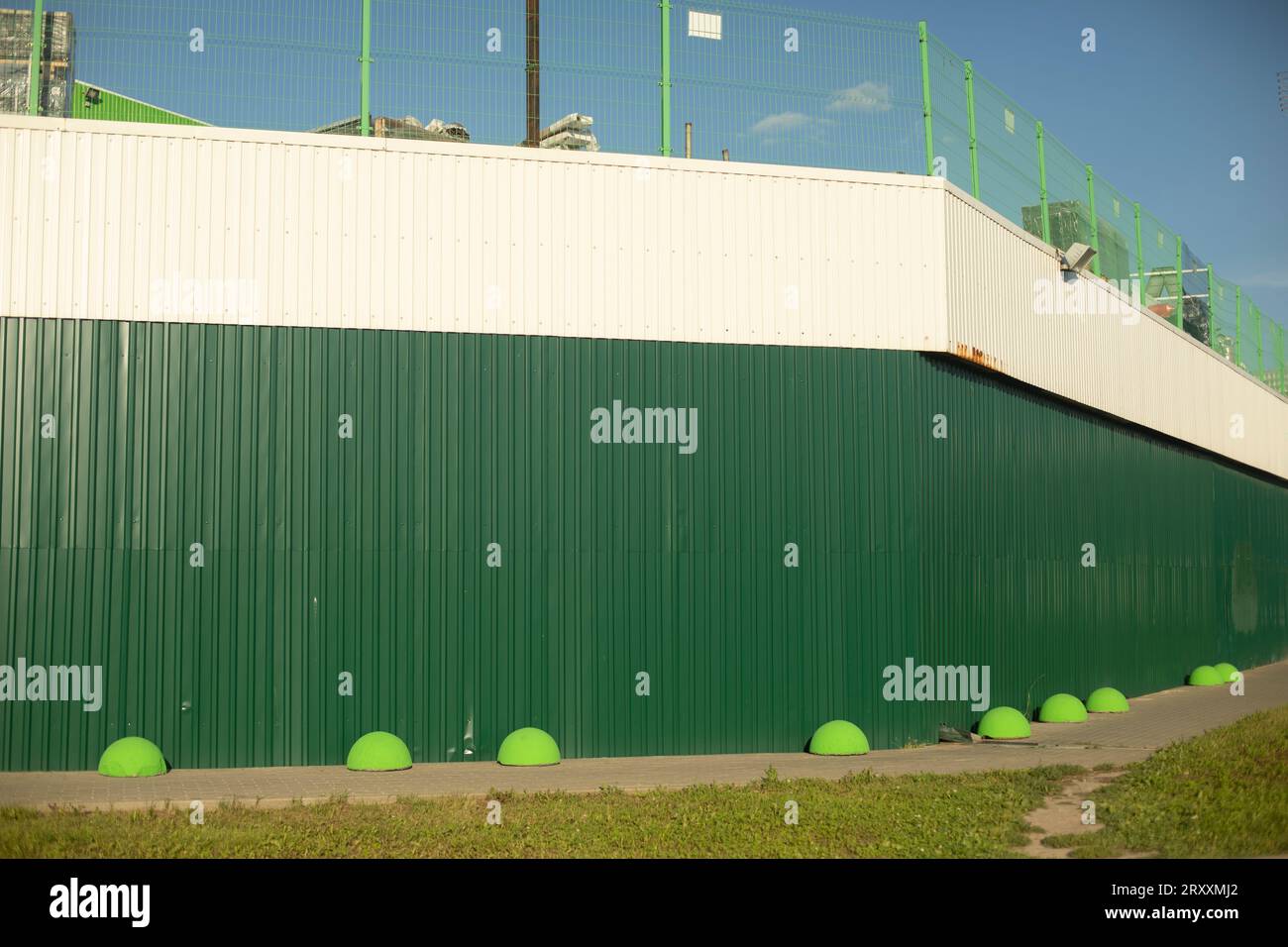 Wall of building is made of steel profile. Details of building ...