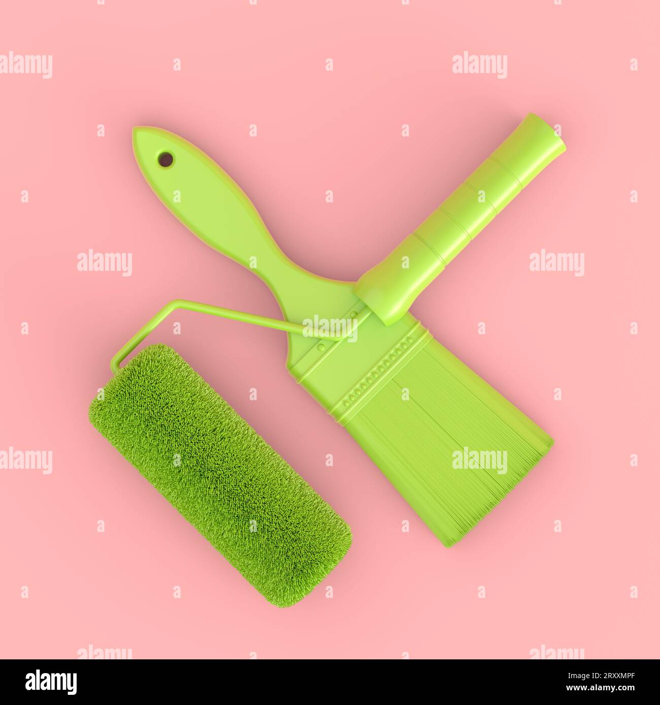 Set of paint rollers and brushes for painting walls on monochrome ...