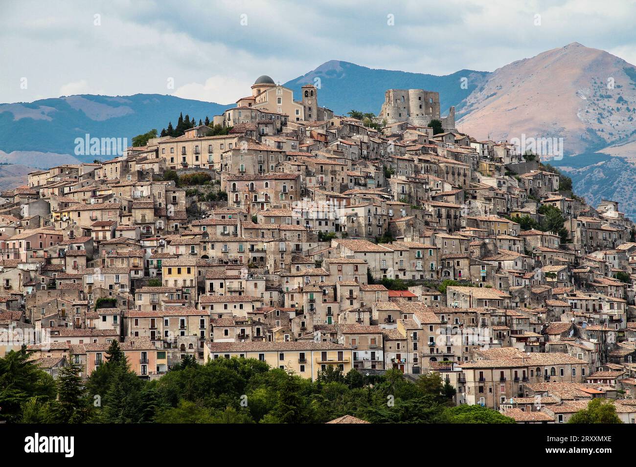 The old village of Morano Calabro, Calabria, Italy with the Pollino ...
