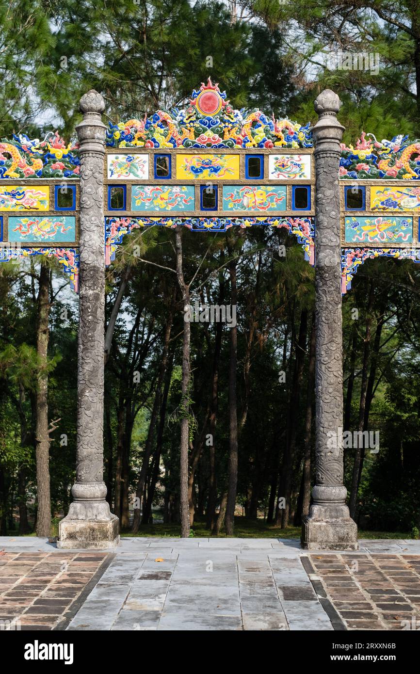 Colourful tiled archway at Dong Khanh Emperor Tomb, Huế, Vietnam Stock ...