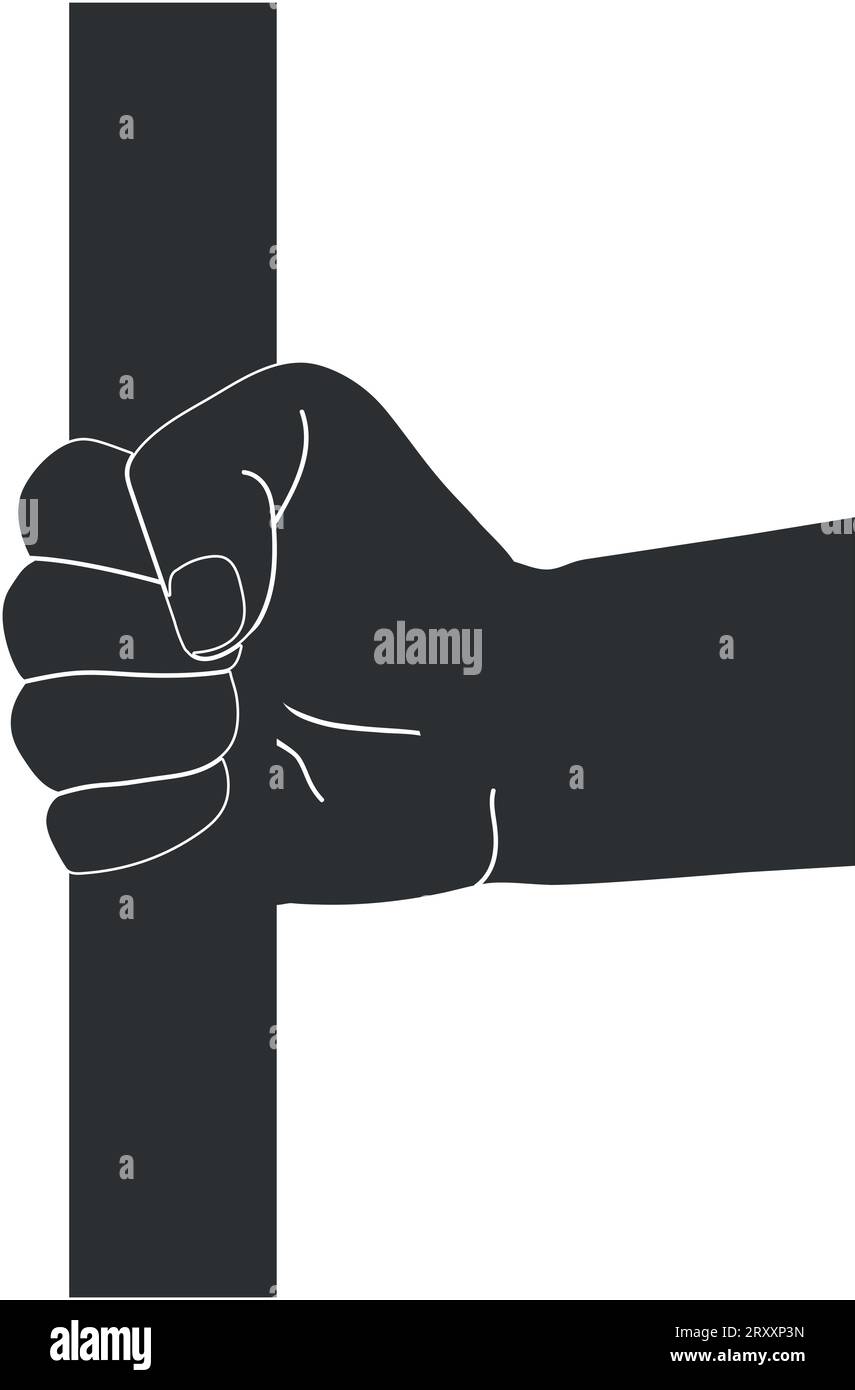 Hand drawn hand holds on to the handrail. Simple designed sign isolated ...