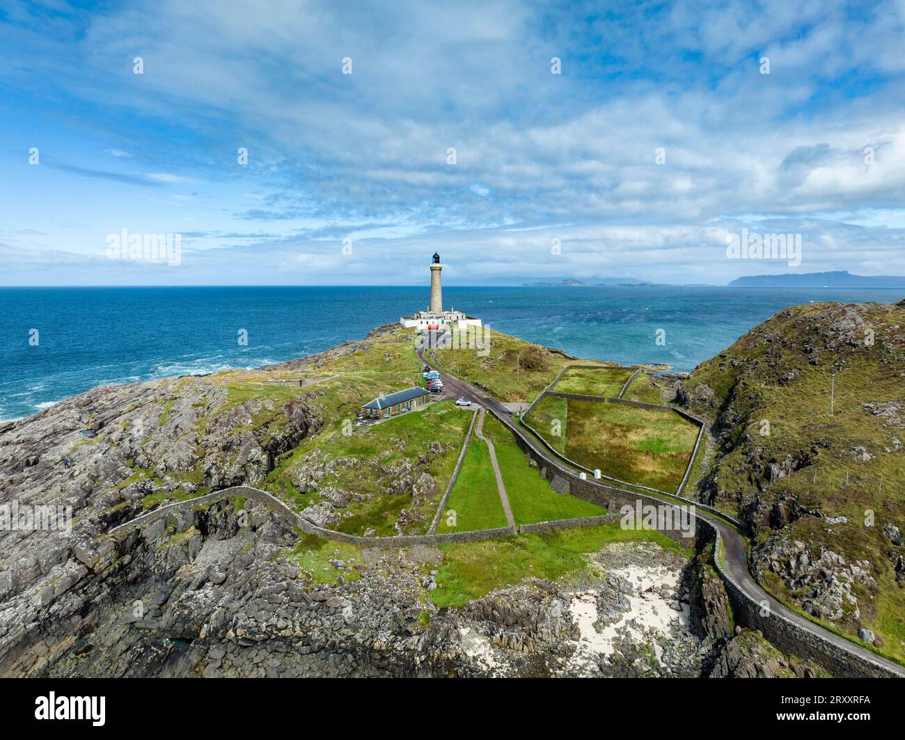 Aerial view of Ardnamurchan Point with the 35 metre high lighthouse, at ...