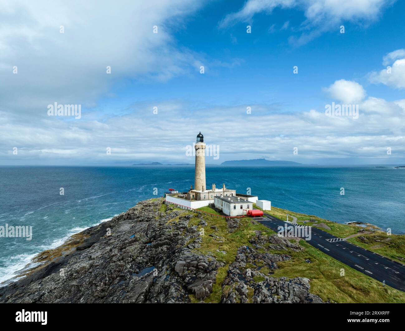 Aerial view of Ardnamurchan Point with the 35 metre high lighthouse, at ...