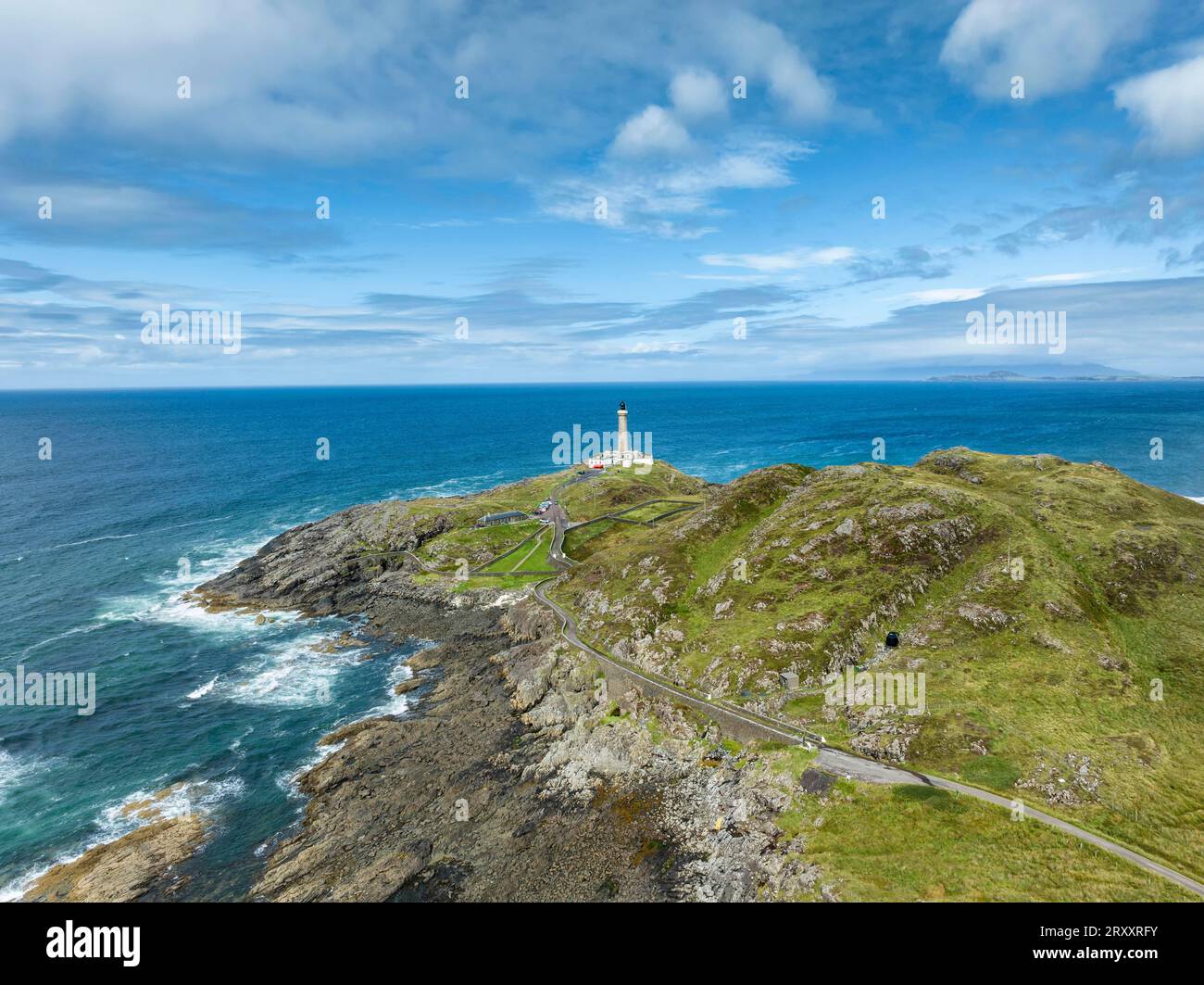Aerial view of Ardnamurchan Point with the 35 metre high lighthouse, at ...
