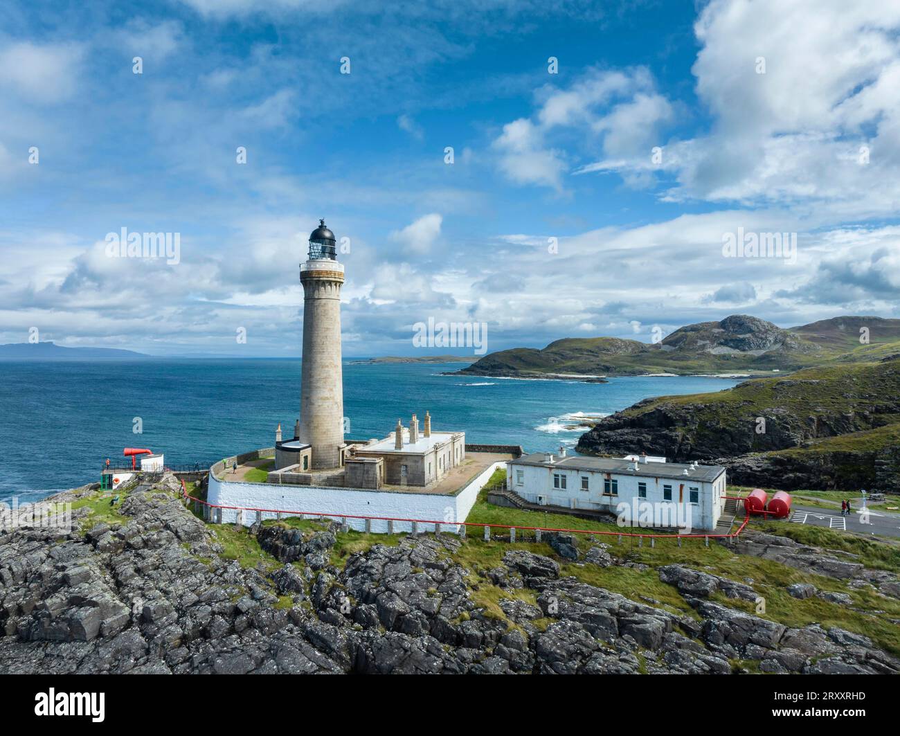 Aerial view of Ardnamurchan Point with the 35 metre high lighthouse, at ...
