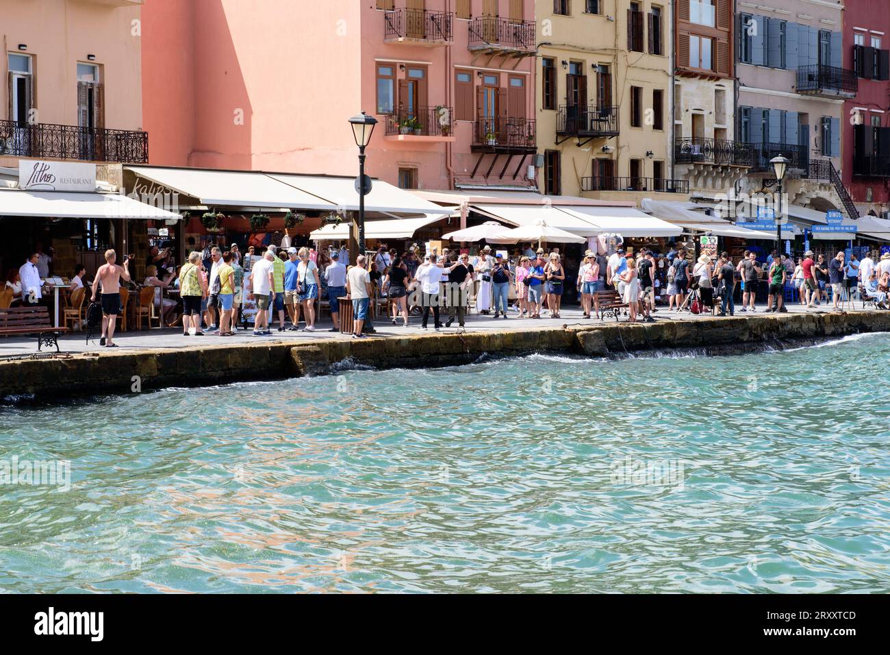 CHANIA, CRETE. GREECE - 18 september 2023: Old town main quay with ...