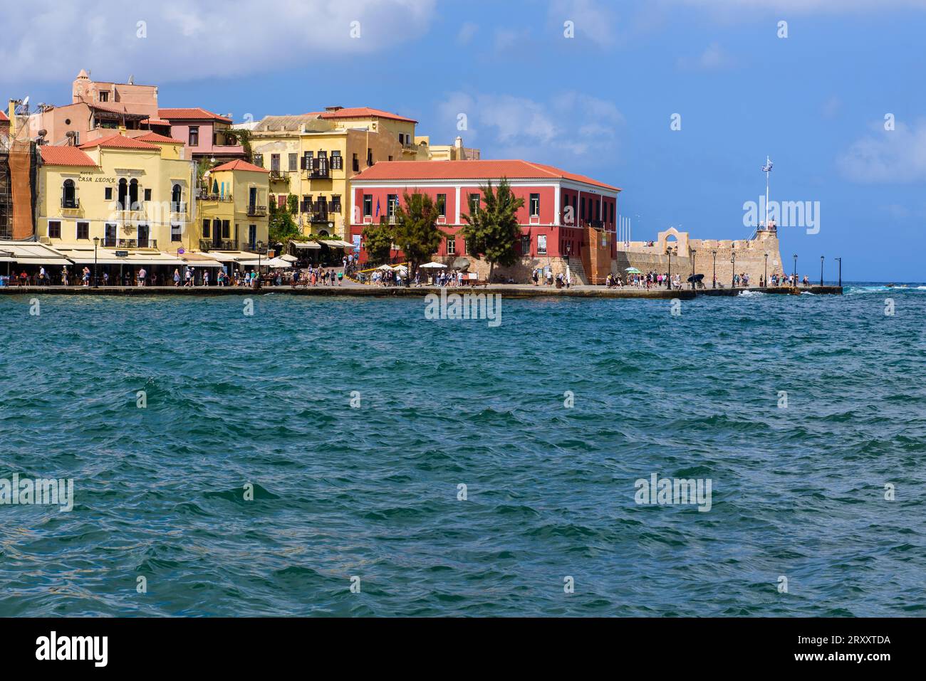 CHANIA, CRETE. GREECE - 18 september 2023: Old town main quay with ...