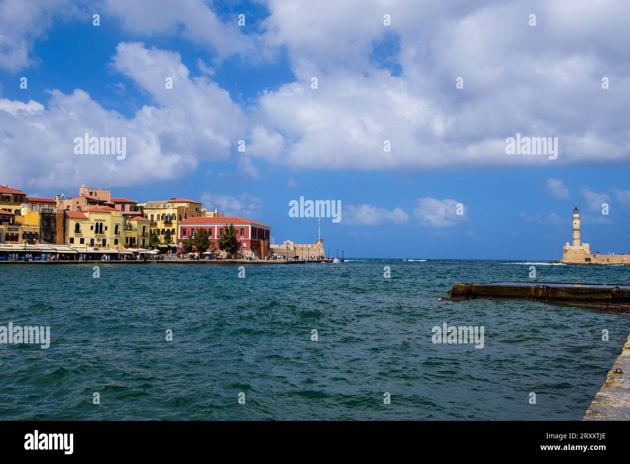CHANIA, CRETE. GREECE - 18 september 2023: Old town main quay with ...