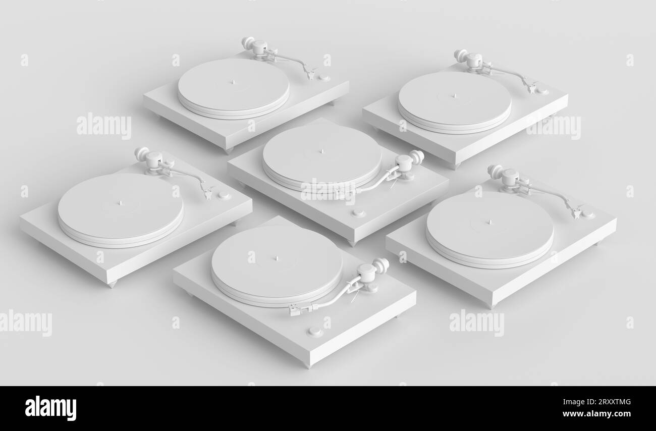 Set of vinyl record player or DJ turntable with retro vinyl disk on ...